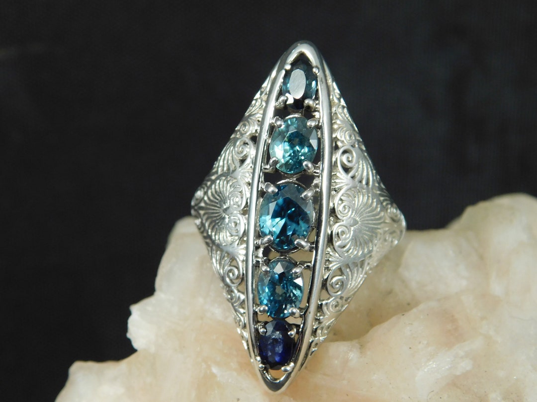 2.48 Ct. Avant Garde Oval Cambodian Blue Zircon and Sapphire Ring ...
