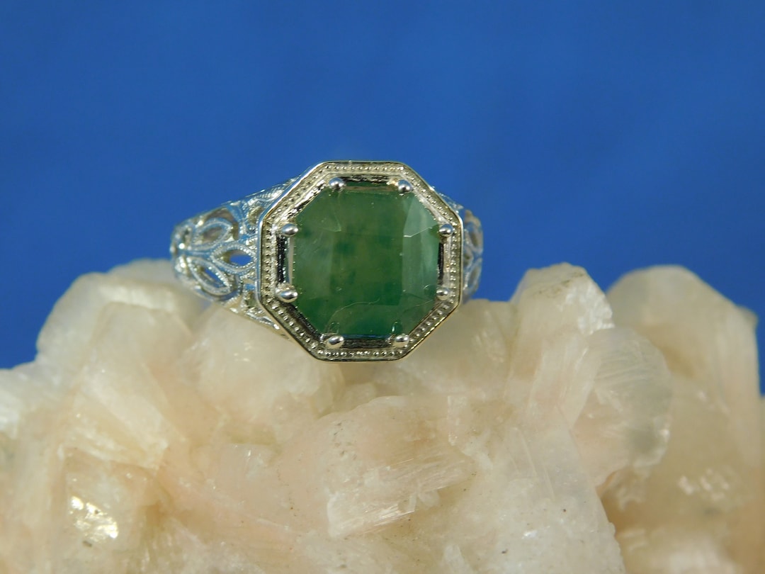 3.75 Ct. Octagonal Vesuvianite Ring Sterling Silver 1920's Style ...