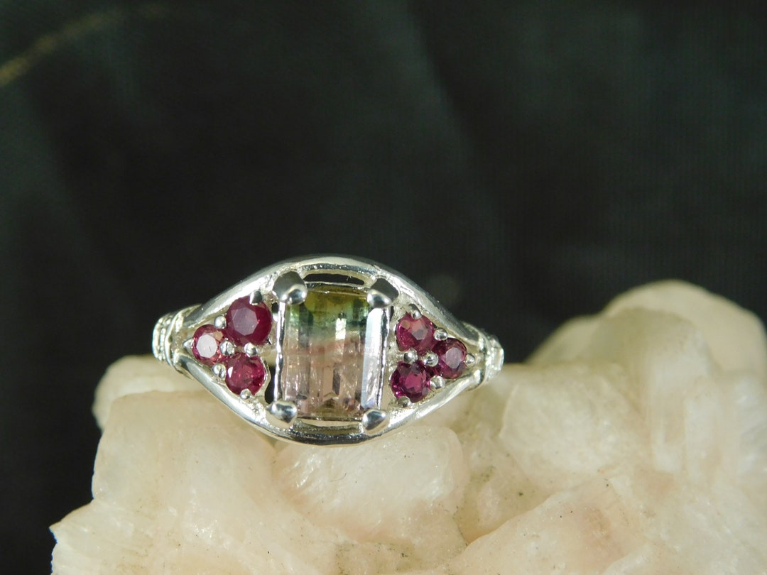 Custom 0.85 Ct. Bicolor Tourmaline and Ruby Ring Sterling Silver - Etsy