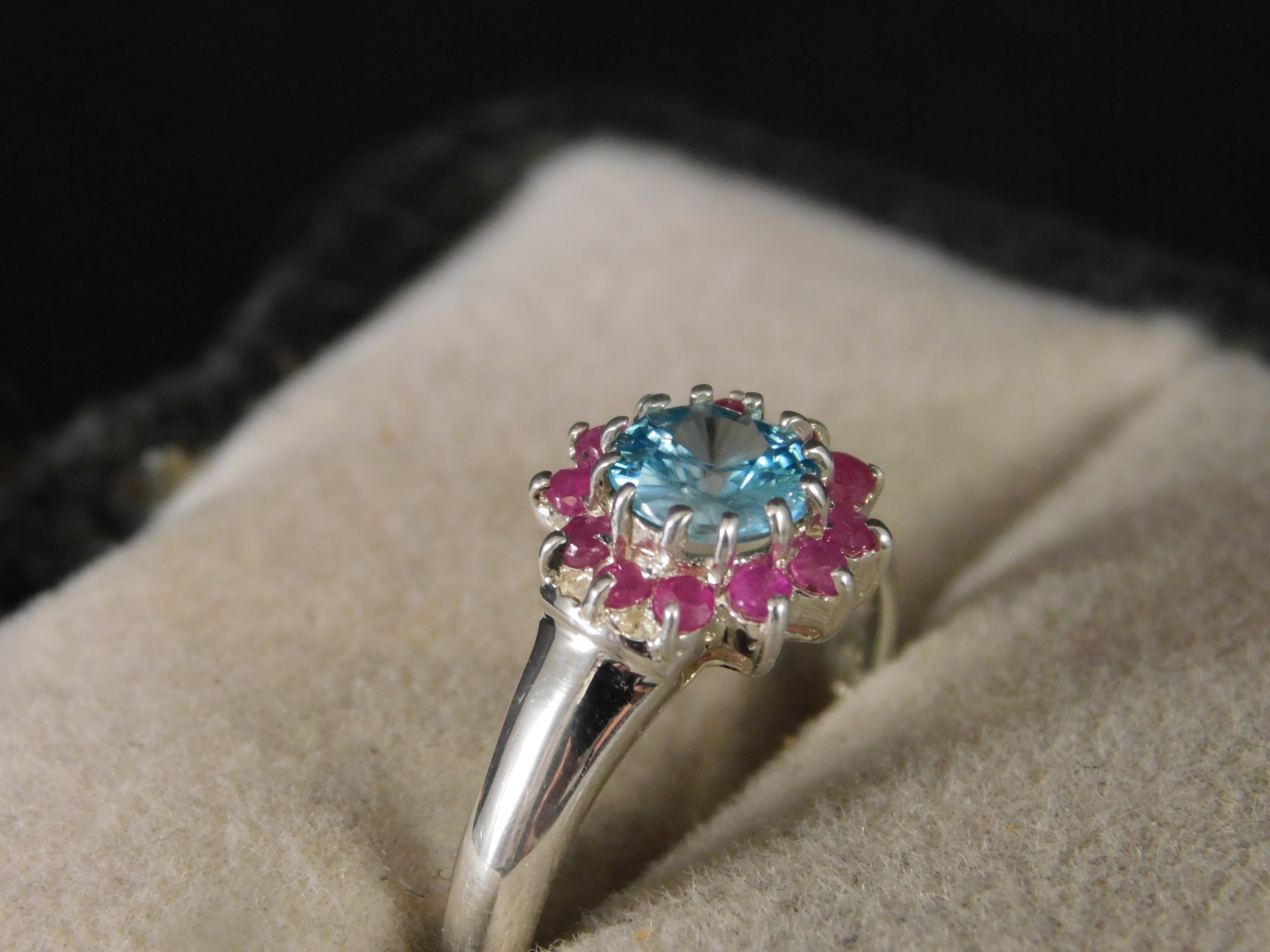 Custom 1.00 ct. Round Blue Zircon and Ruby Ring Art Deco Style | Etsy