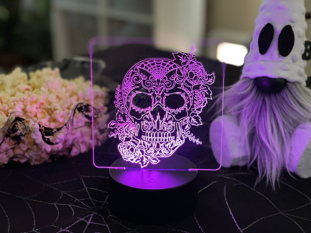 Skull Skeleton LED Night Light - Day of the Dead - Head Bones Halloween ...