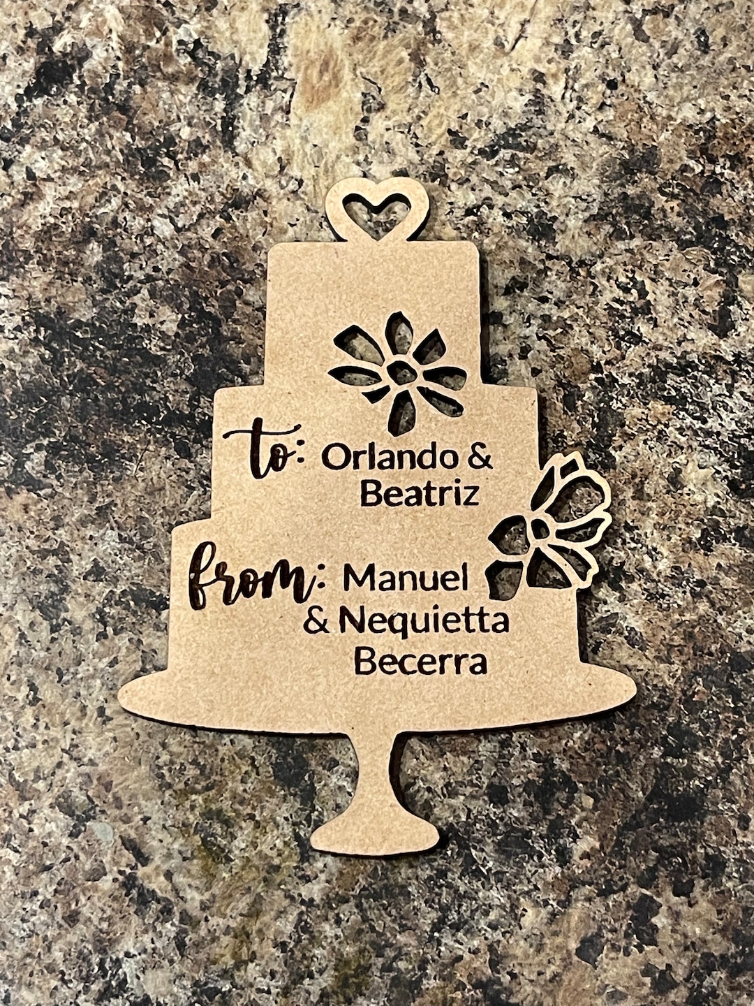 Wedding Gift Tag for Married Couple - Wood Cake Shaped Personalized ...