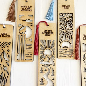Adventure Wood Bookmarks With Tassels - Set of 8 - Mountains Explore ...