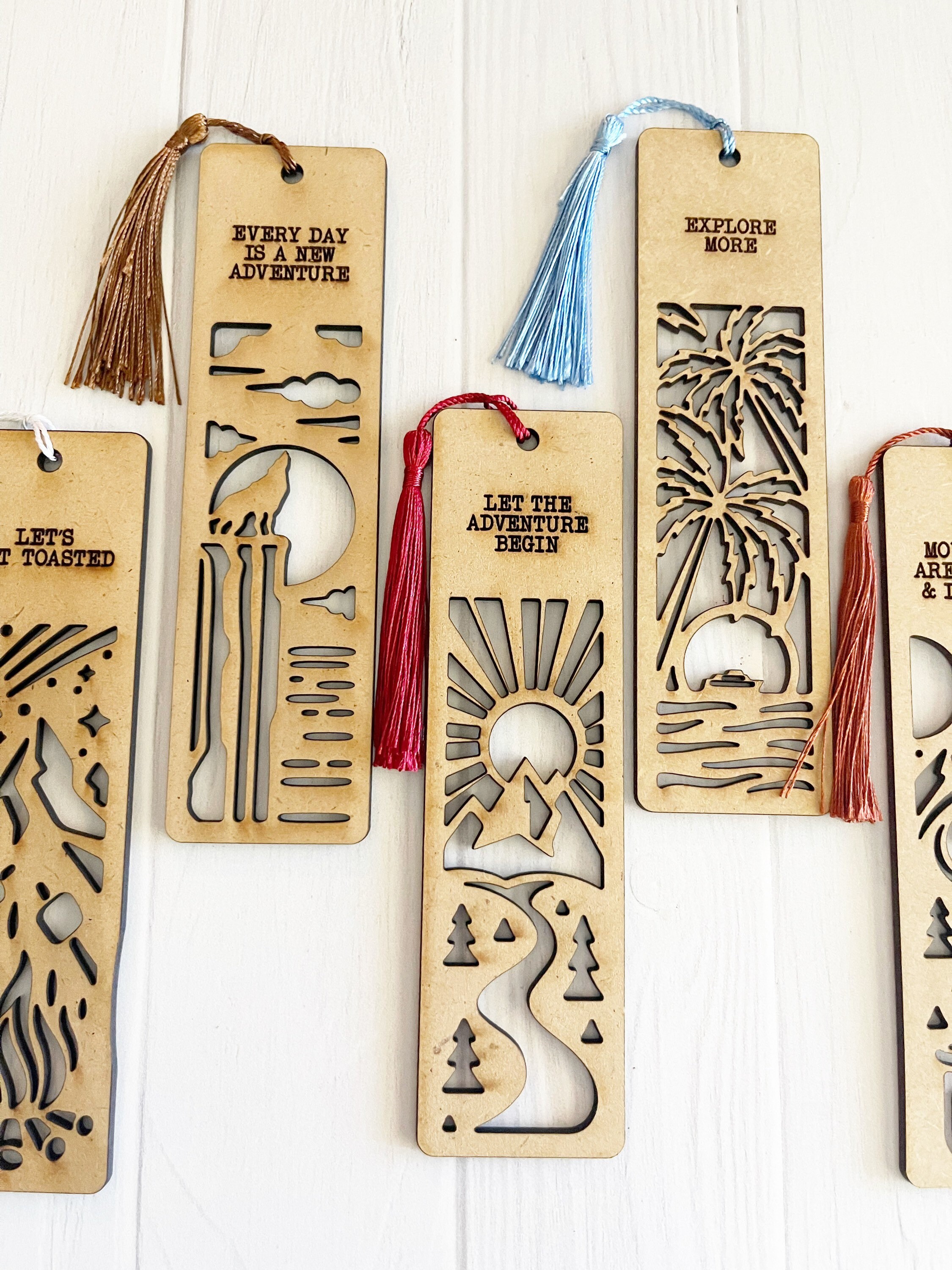 Adventure Wood Bookmarks With Tassels - Set of 8 - Mountains Explore ...