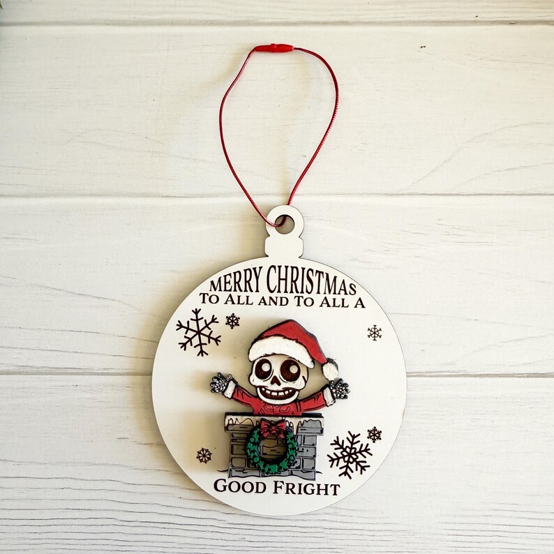 Skeleton Goth Humor Funny Christmas Gift Wood Circle Ornament for the ...