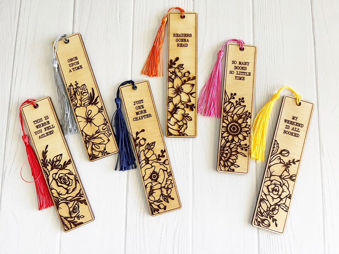 Wood Bookmarks With Tassels Set of 6 - Floral Flowers With Quotes ...