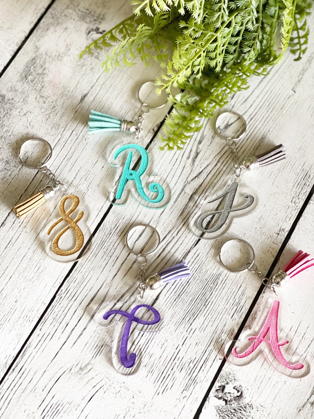 Cursive Letter Keychains With Matching Tassel Tons of Color Options ...