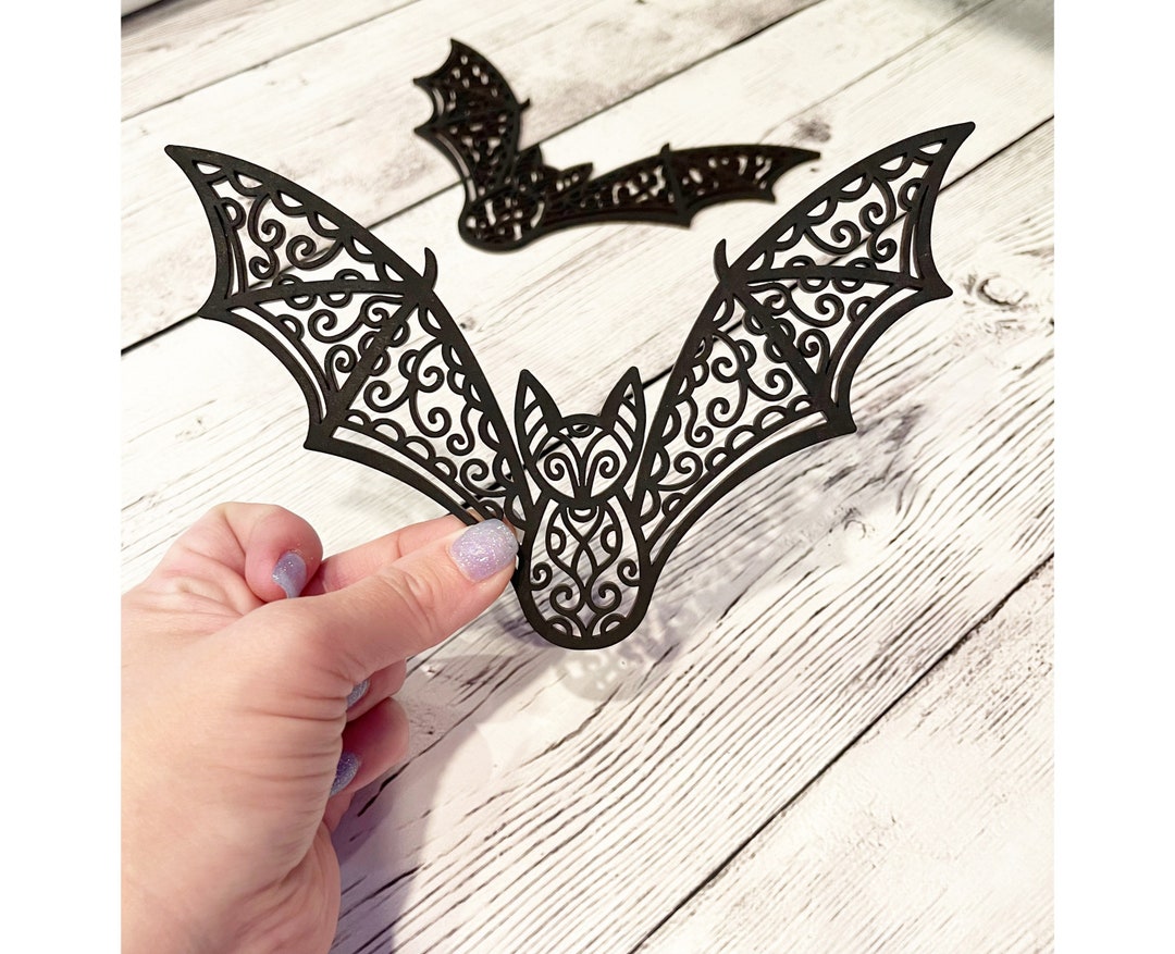 Halloween Black Lace Wood Bat Decor Decoration Tier Tray Projects Entry ...