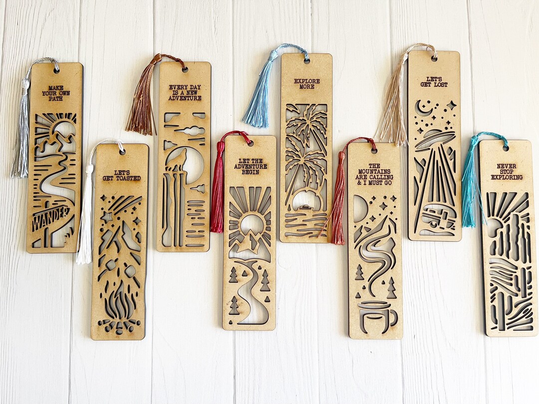 Adventure Wood Bookmarks With Tassels - Set of 8 - Mountains Explore ...