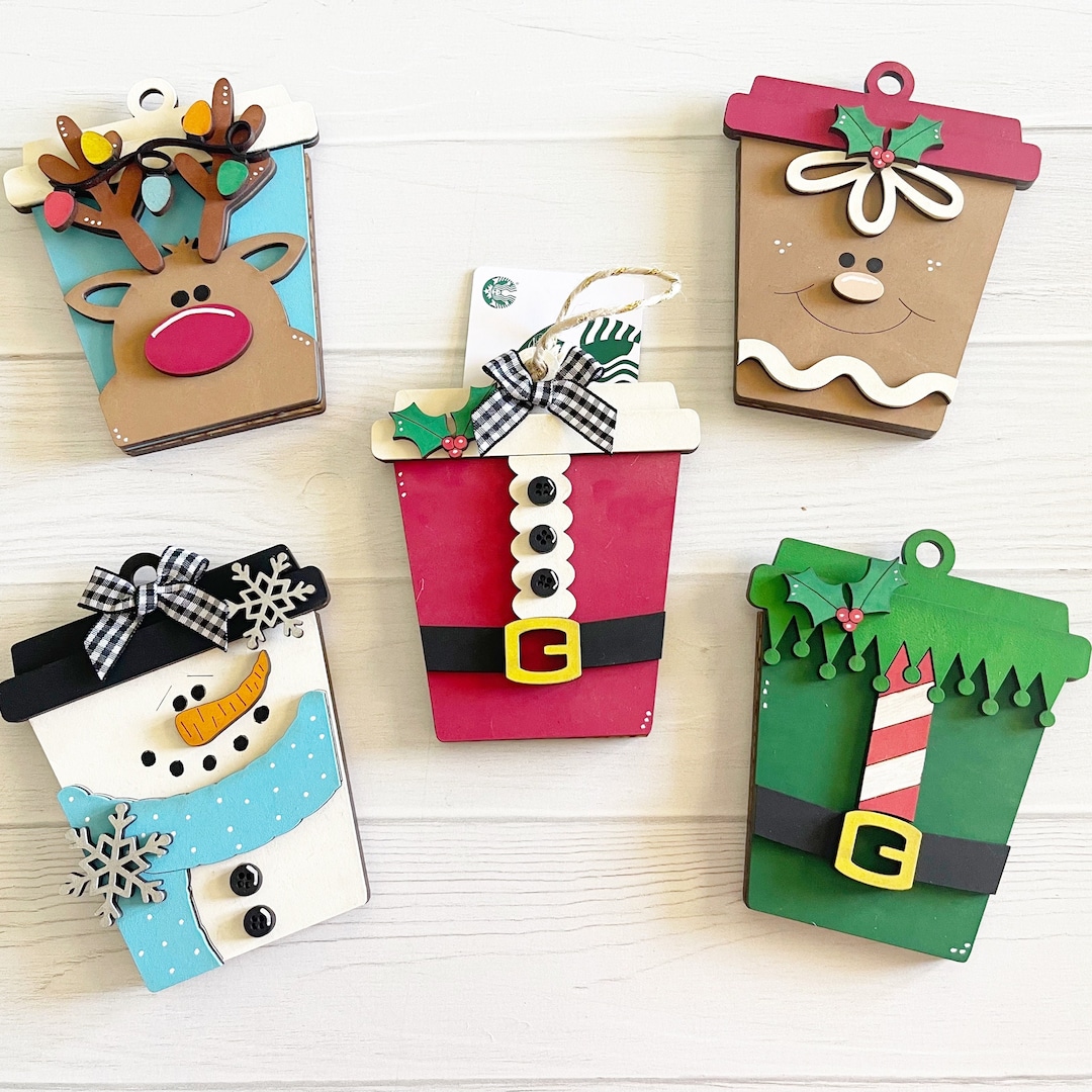 Christmas Coffee Cup Gift Card Holder - Snowmen, Reindeer, Gingerbread ...