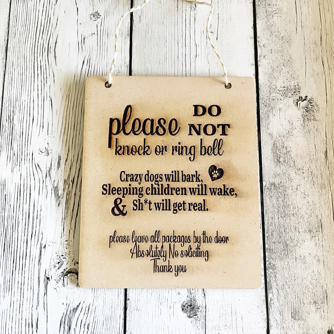 Don't Ring the Bell or Knock Wood Sign for the Front Door No Soliciting Hanging Don't Wake the ...
