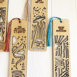 Adventure Wood Bookmarks With Tassels - Set of 8 - Mountains Explore ...