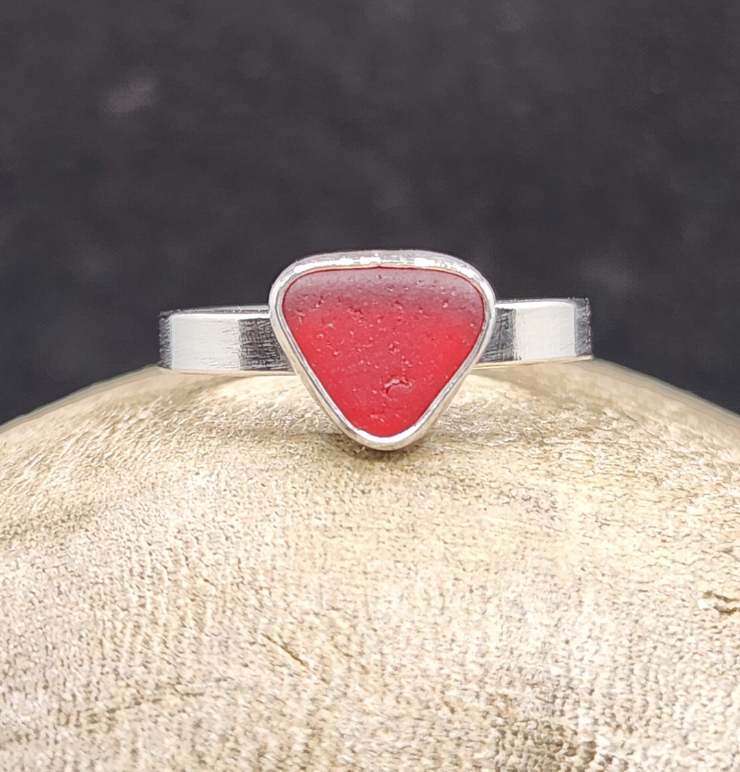 Red Puerto Rico Seaglass Bezel Ring Size 7.25 Sterling Silver Free ...