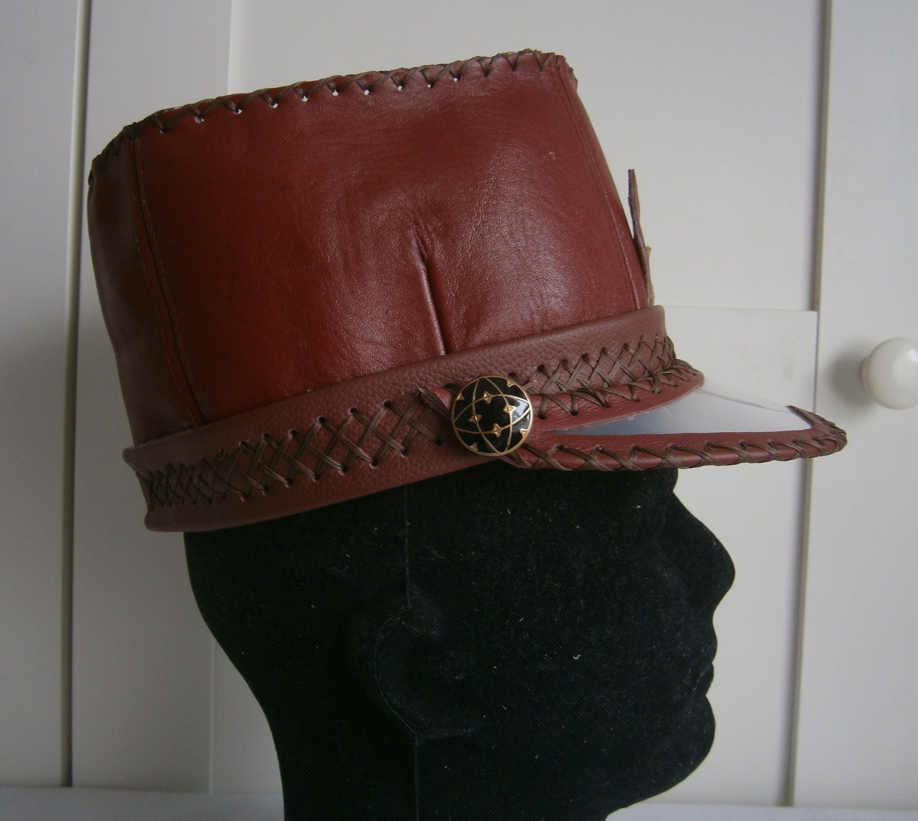 Red Leather Crown Hat With Clear Peak - Etsy