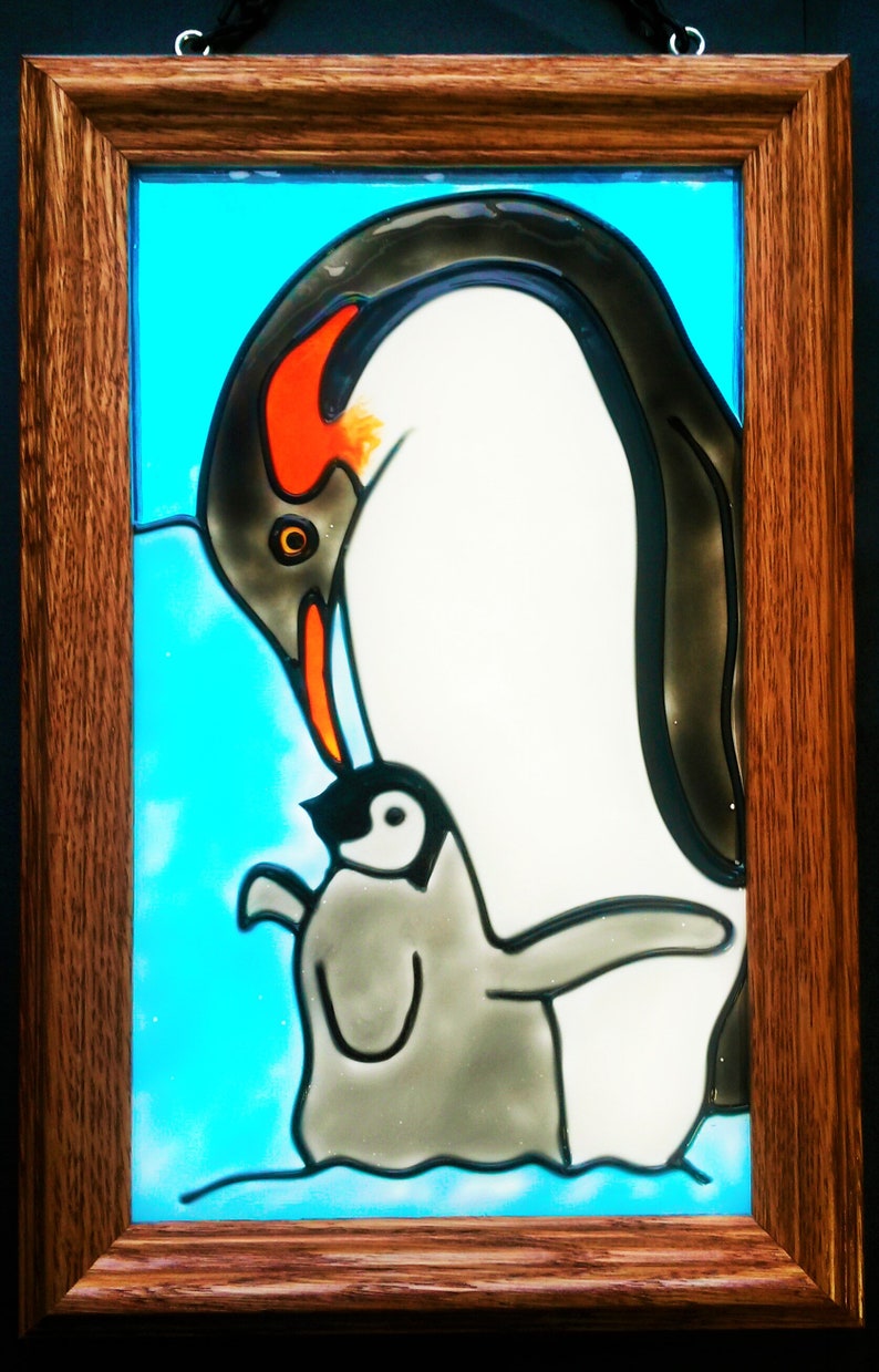 Hand Painted Faux Stained Glass Penguin Window Art Penguin - Etsy