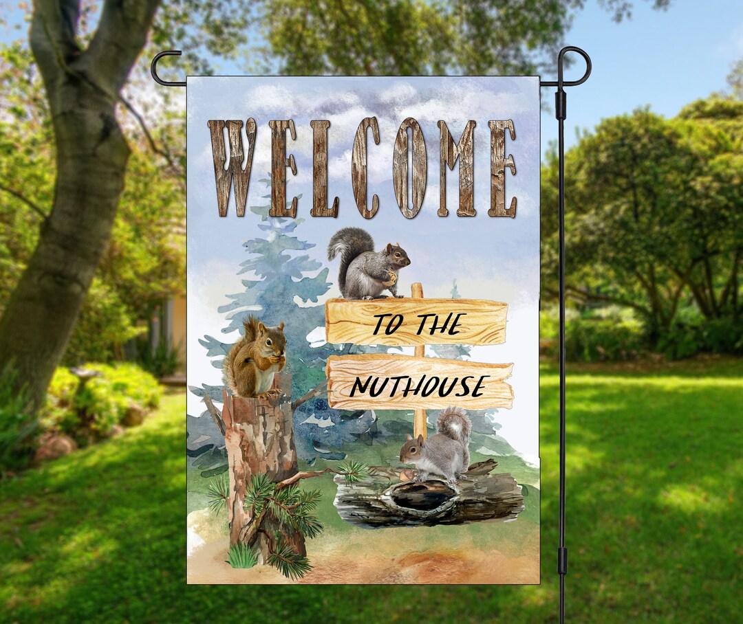2 Design Options -welcome Squirrels and Forest With Wooden Sign Welcome ...