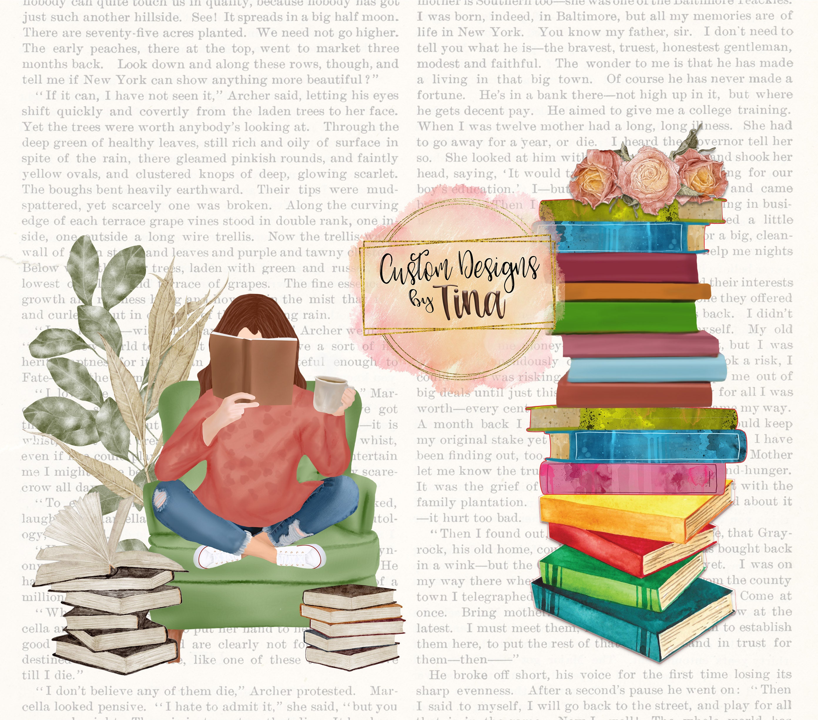 Girl That Loves to Read Girl Reading With Room to Add Name or - Etsy