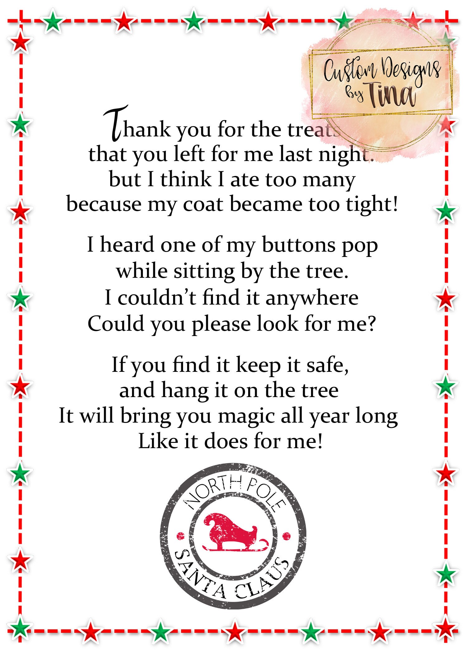 Magic Santa Button With Printable Poem for Holiday Fun Instant Download ...