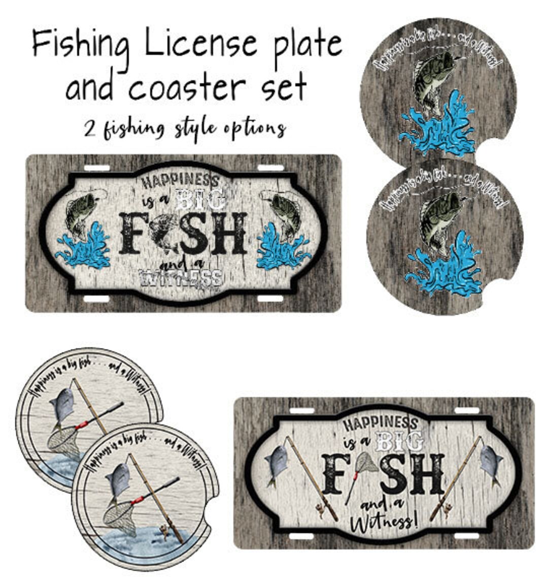 Fishing License Plate & Coaster Design Set Instant Download Digital ...