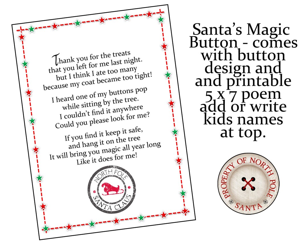 Magic Santa Button With Printable Poem for Holiday Fun Instant Download ...