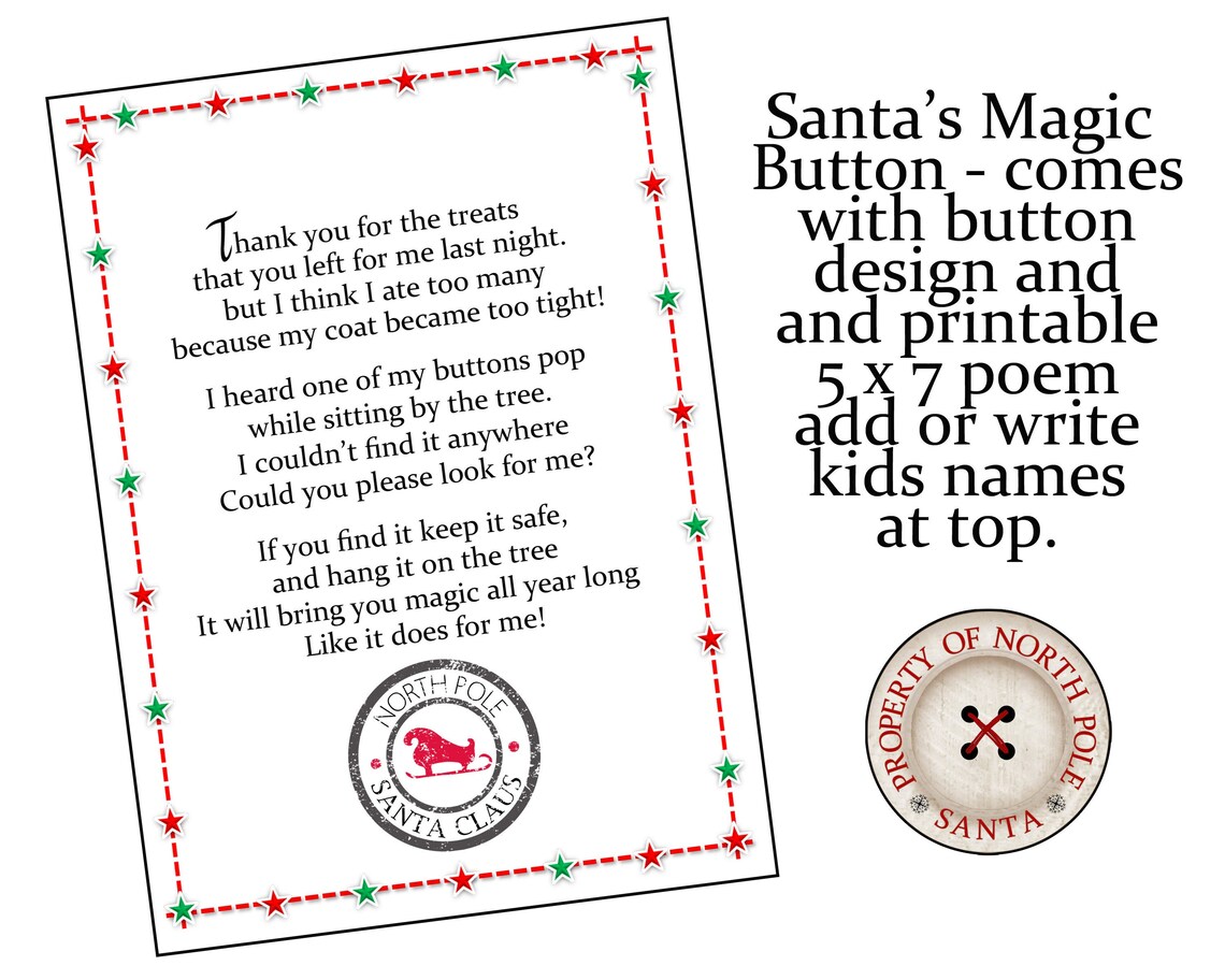 Magic Santa Button With Printable Poem for Holiday Fun Instant - Etsy