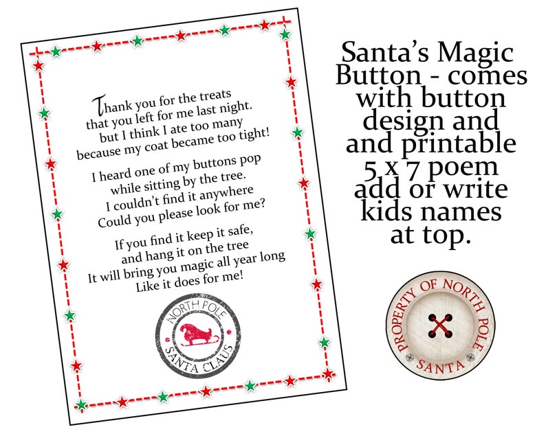 Magic Santa Button With Printable Poem for Holiday Fun Instant - Etsy