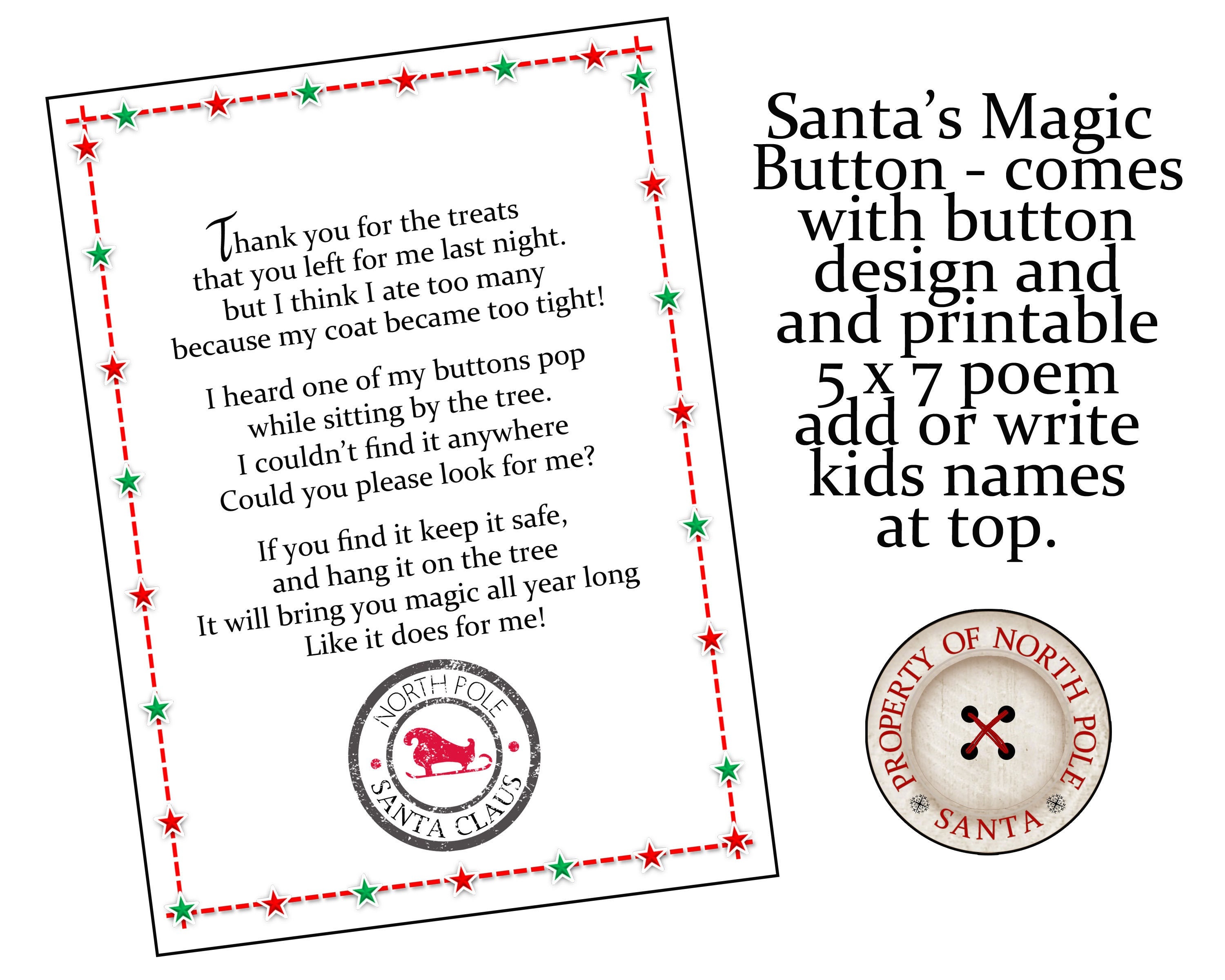 Magic Santa Button With Printable Poem for Holiday Fun Instant Download ...