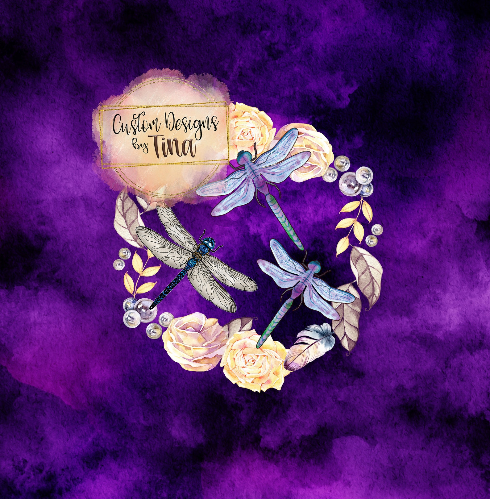 Dragonflies and Flowers With Purple Background Instant - Etsy