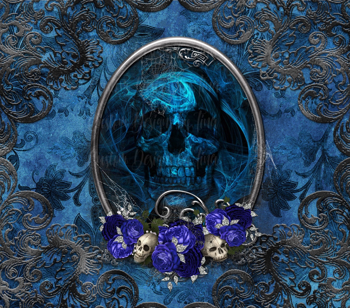 2 Design Options Blue Skull With and Without Roses You Get - Etsy