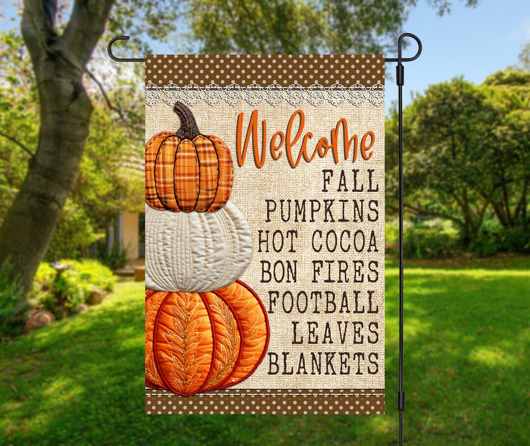Welcome Fall Stacked Pumpkins Fall Words Activities Listed Stitched AI ...