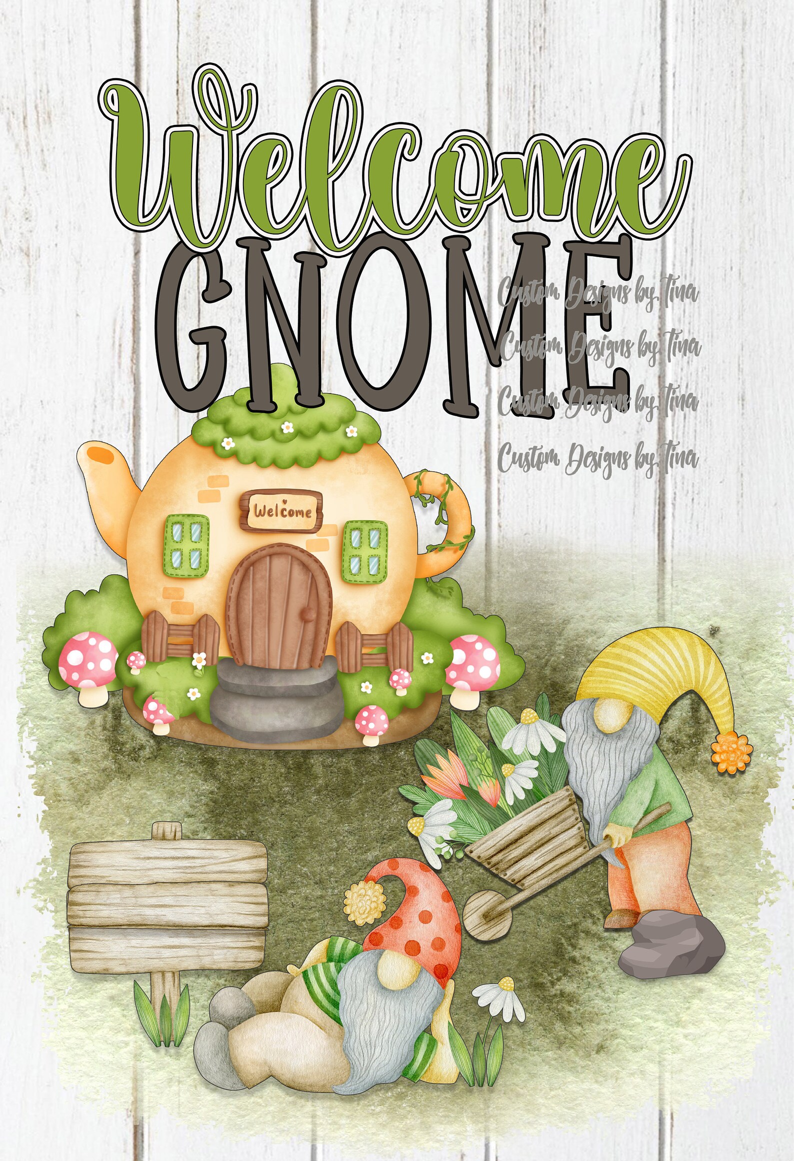 Welcome Gnome Garden Flag Design Cute Gnomes Gardening - Etsy