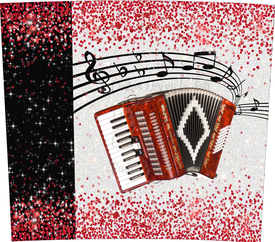 Red and Black Glitter Music Notes and Accordion Add Name - Etsy