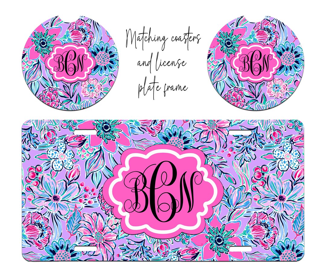 Car Coasters and License Plate Design Combo Add Monogram Brights ...