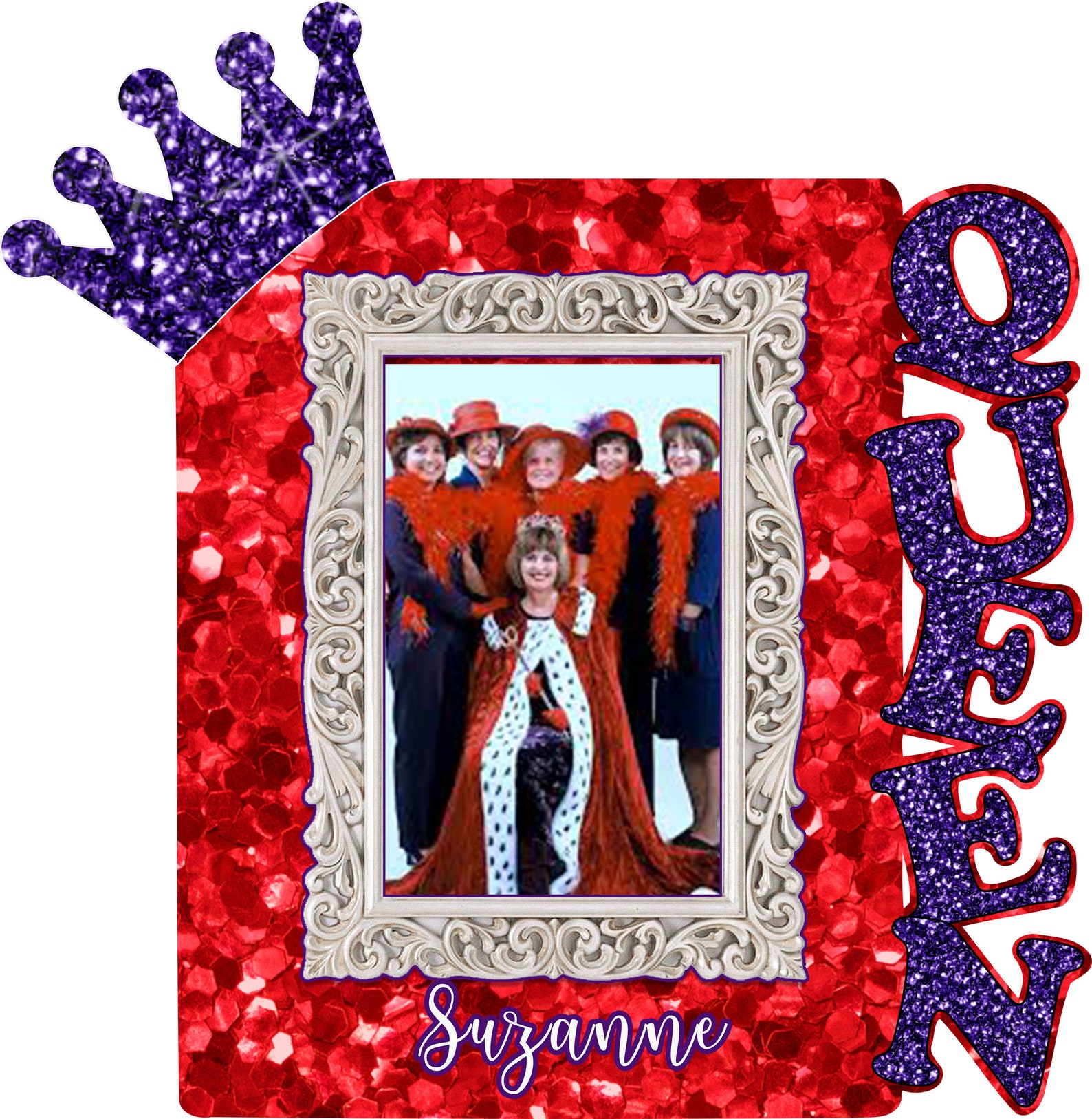 Queen With Crown With Transparent Photo Frame Red and Purple Glitter ...