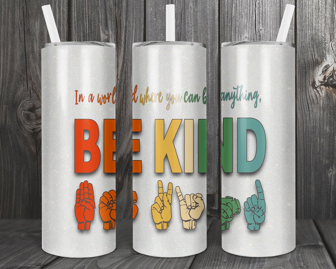 Retro Colored BE KIND on Shimmer White Background With Sign Language ...