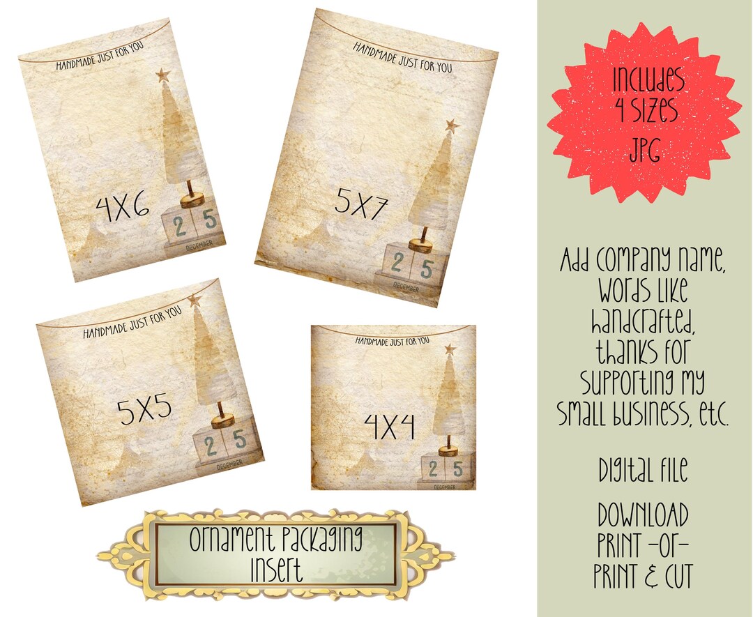 4 Sizes Ornament Backer Sheets Personalize, Print and Put in Purchased ...
