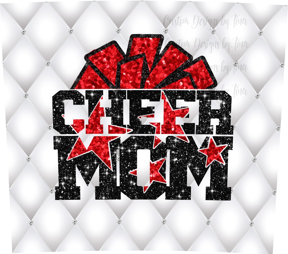 Cheer Mom Red and Black Glitter Pom Pom and Stars Digital - Etsy
