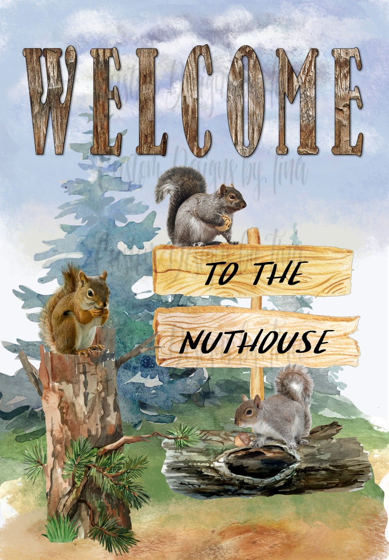 2 Design Options welcome Squirrels and Forest With Wooden - Etsy