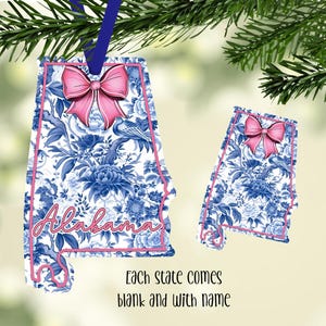 Blue Chinoiserie Toile Alabama State Shape & Blank Ornament Instant ...