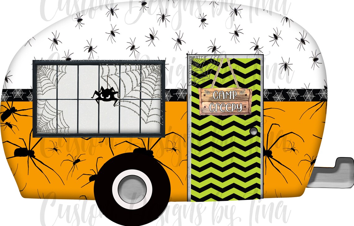Camp Creepy Spider Halloween Camper Digital Design Hardboard - Etsy
