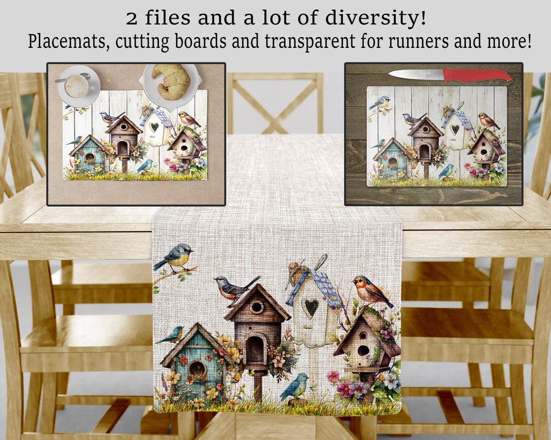 Birdhouse Cute Design Spring Cutting Board Placemat Table Runner & More! Instant Download ...