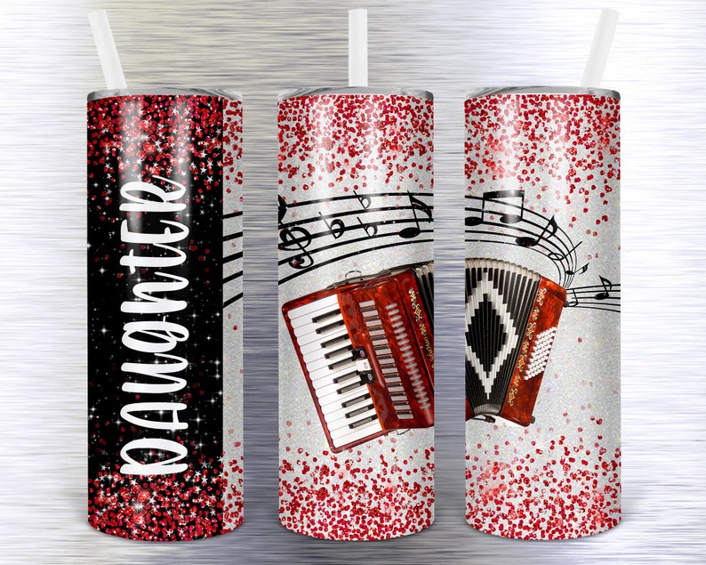 Red and Black Glitter Music Notes and Accordion Add Name Instant ...