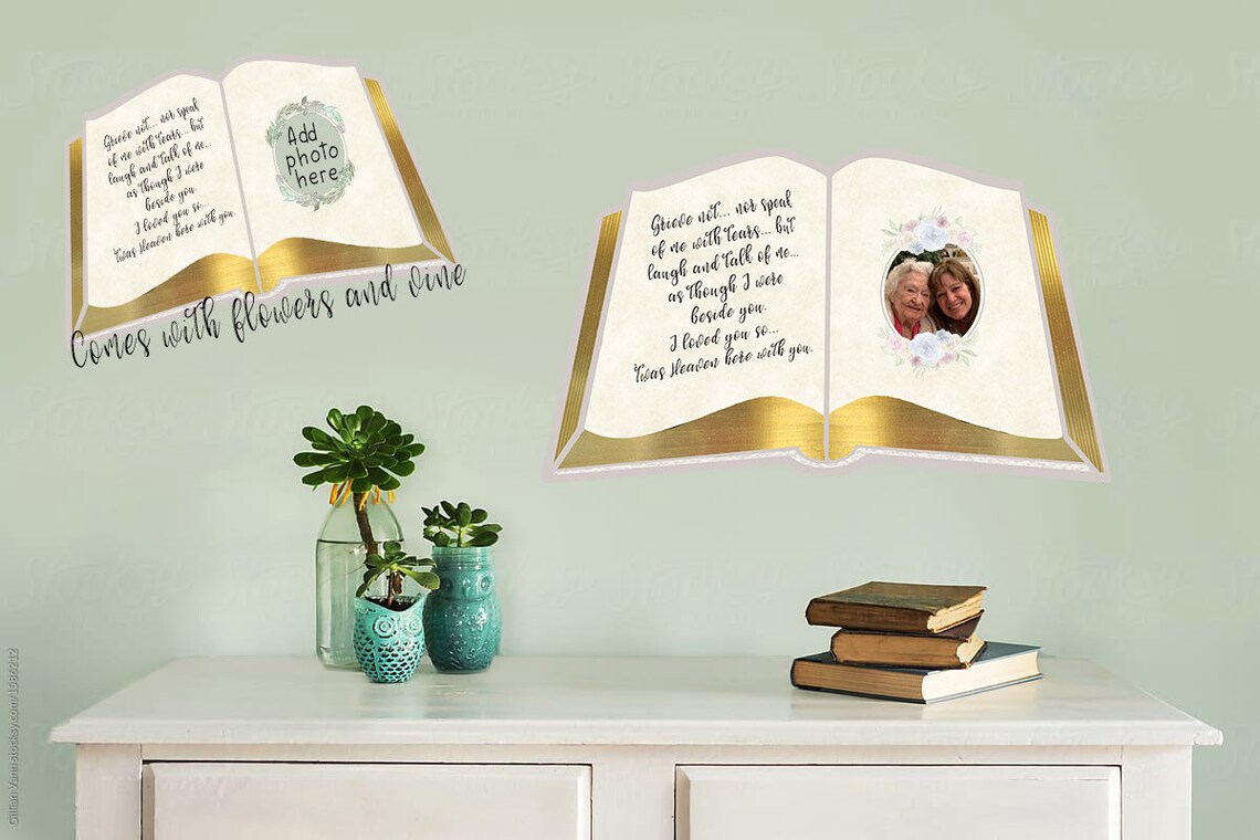 Open Book Memorial Verse Transparent Photo Frame With 2 Design Options ...
