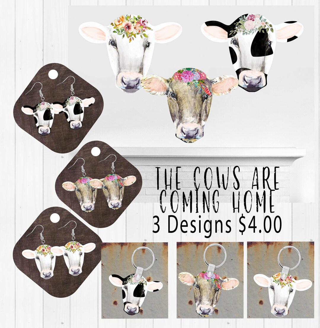 3 Design Color Options for This Cute Cow Head Go From Earrings to Wall ...