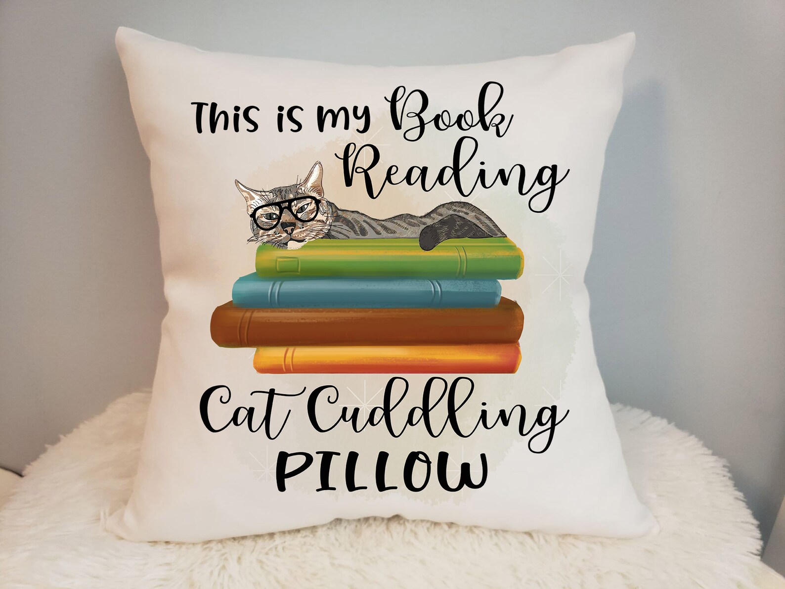 Book Reading Cat Cuddling Design Comes With Full Pillow, Pocket Pillow ...