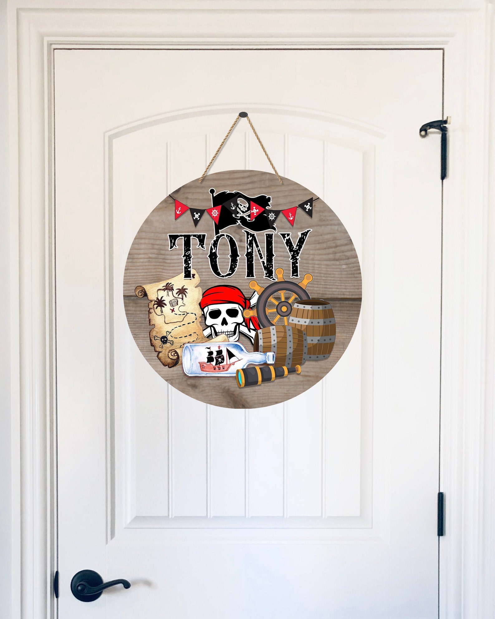 Pirate Themed Round Perfect to Add Name - Door Hanger or Decor Instant ...