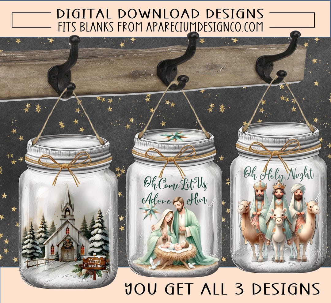 Get All 3 Religious Scenes Manger Wise Men Church Mason Jar Instant ...