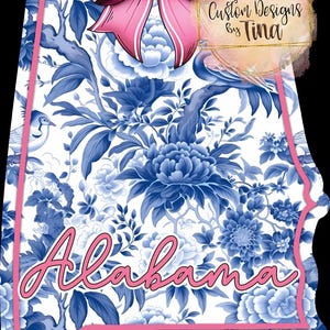 Blue Chinoiserie Toile Alabama State Shape & Blank Ornament Instant ...