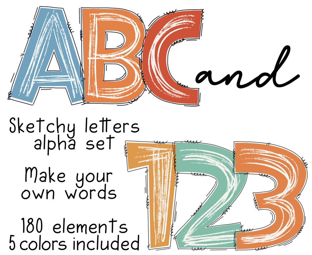 CUTE Sketchy Letters Alpha Set 180 Elements Instant Download Digital ...