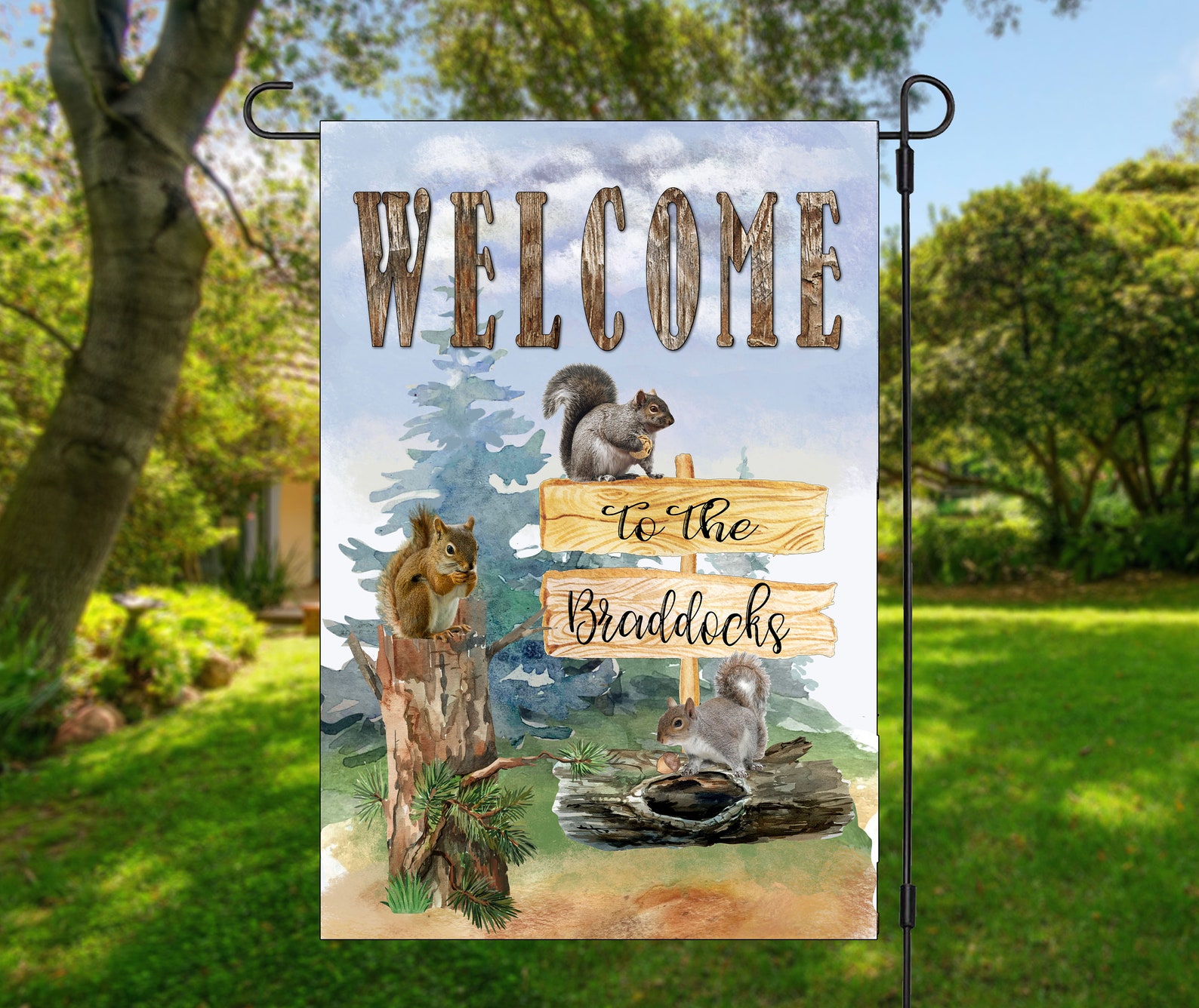 2 Design Options welcome Squirrels and Forest With Wooden - Etsy